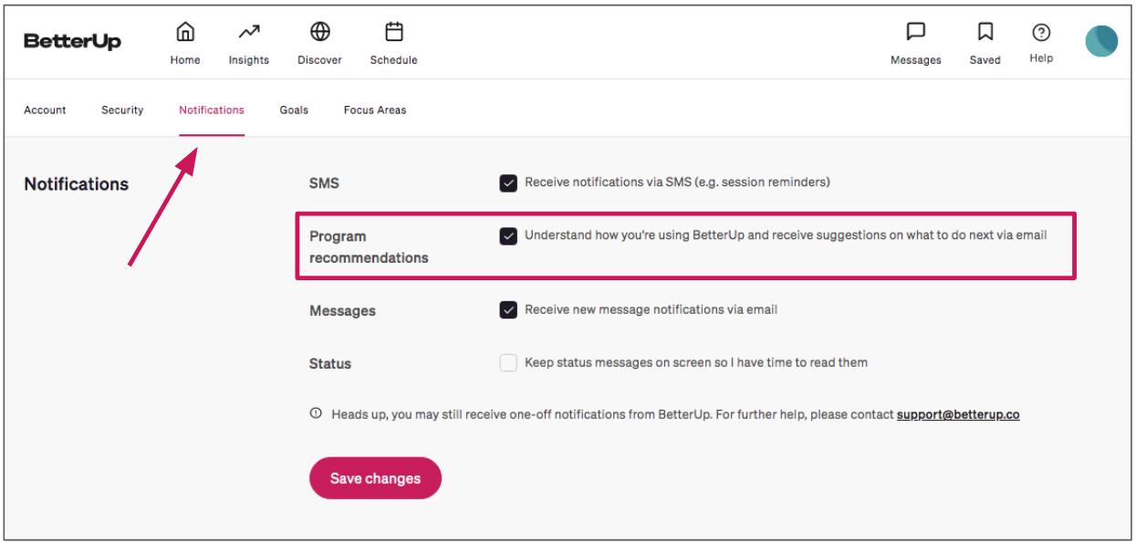 Managing Notifications – BetterUp